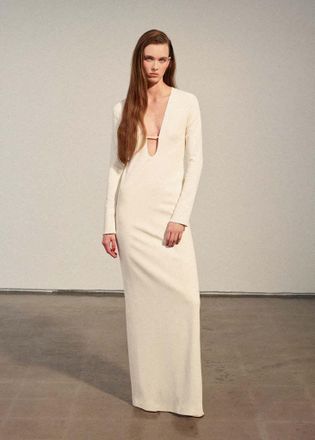 Mango Robe longue col V &eacute;cru - Femme - XS - MANGO