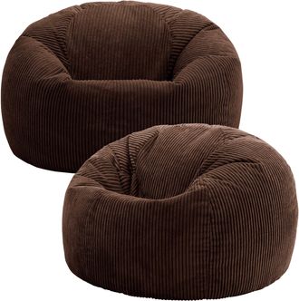 Icon Brand Kingston Sitzsack Cord, Braun, 2er Pack, Sitzsack Erwachsene mit F&uuml;llung, Bean Bag, Cord Sessel, Lounge Sessel, Lounge Stuhl, Schlafzimmer, Wohnzimmer