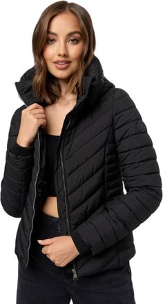 Marikoo Damen Stepp Jacke gesteppte warme Übergangsjacke Kapuze B957 [B957-Kagom-Schwarz-Gr.XXL]