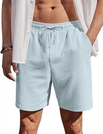 Coofandy Hommes Shorts en Coton dété Pantalon Court avec élastique Pantalon Chino Loisirs avec Poches Bleu Clair XXL