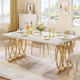 Tribesigns Tribesigns - Moderner Esstisch f&uuml;r 6 Personen, Rechteckig, K&uuml;chentisch, f&uuml;r Esszimmer und K&uuml;che, Wohnzimmer, Moderner-Design, Wei&szlig; und Gold, 160 x 80