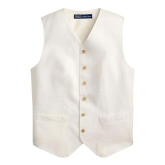 Ralph Lauren Femme, Vestes, Blanc, Taille: 38 FR Gilet Boutonn&eacute; en Lin