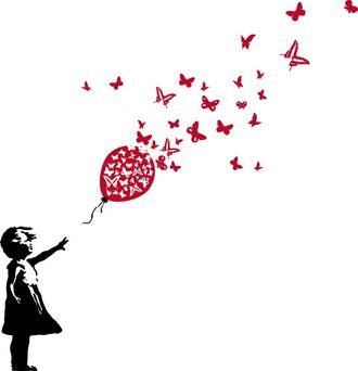 1art1 Dekoration Mädchen, Luftballon Und Schmetterlinge, Banksy-Style Wand-Tattoo | Deko Wandaufkleber für Wohnzimmer Kinderzimmer Küche Bad Flur | Wandstic