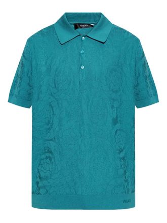 Versace polo à motif Barocco en jacquard - Bleu