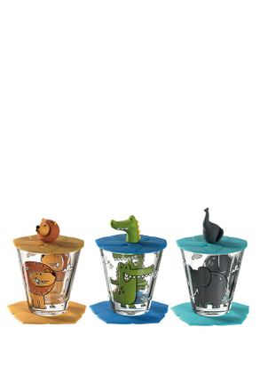Leonardo Kinder-Gl&auml;serset Bambini, Blau, Gelb, Grau, Gr&uuml;n, T&uuml;rkis, Kunststoff, Glas, 9-teilig, 32x10x11 cm, Essen & Trinken, Gl&auml;ser, Gl&auml;ser-Sets