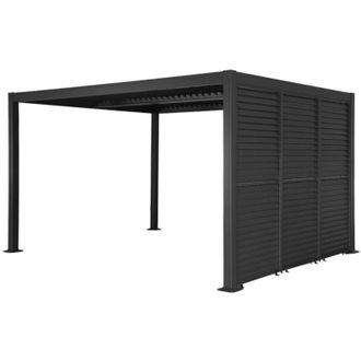 Sweeek Pergola bioclimatique aluminium et acier 4x3m + 3 persiennes 100cm &agrave; lames orientables anthracite Palace