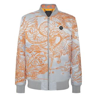 Philipp Plein Homme, Vestes, Gris, Taille: L Satin Bomber Skeleton Tattoo
