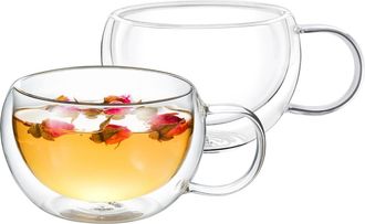 Wilmax England Wilmax - Thermogläser mit Henkel - 2er-Set - 400 ml - Doppelwandige Kaffeegläser - Latte Macchiato Gläser Set - Cappuccino Gläser mit Henkel - Teegläs