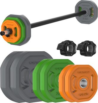 Tunturi New Fitness Aerobic Pump Gewichteset 20kg - Hantelset mit 6 Scheiben - Inkl. Hantelstange - Mit Gummibeschichtung - Inkl. gratis Fitness-App