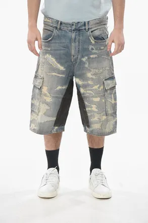 Givenchy Distressed Denim Cargo Shorts with Patches Givenchy