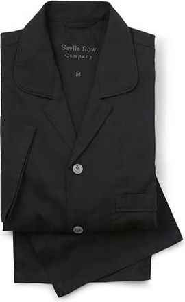The Savile Row Company Pyjama de luxe 100 % coton doux pour homme, Rayures en satin noir avec passepoil, L