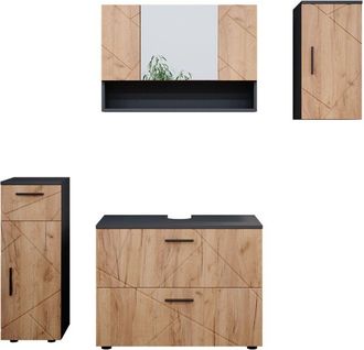 Vicco Ensemble de meubles de salle de bain Irma, Ch&ecirc;ne dor&eacute;/anthracite, 4 parties