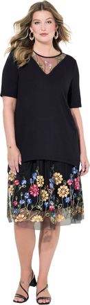 Miamoda Damen gro&szlig;e Gr&ouml;&szlig;en &Uuml;bergr&ouml;&szlig;en Plus Size T-Shirt, A-Linie, Bl&uuml;ten-Mesh-Einsatz schwarz 46 835070100-46