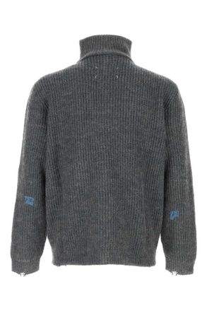 Maison Margiela Mens Ribbed Sweater Gray Linen Wool