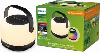 Philips Alula tragbare Solarleuchte, 3000K und RGB Farbwechsel, USB Ladekabel, IP44, schwarz-weiss