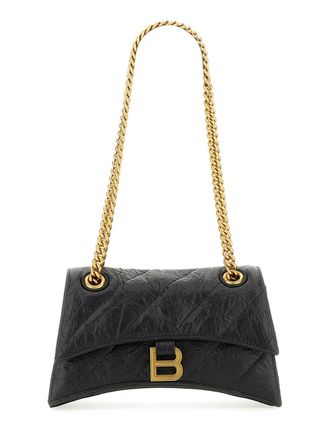 Balenciaga Womens Shoulder Bag Crush Black Leather
