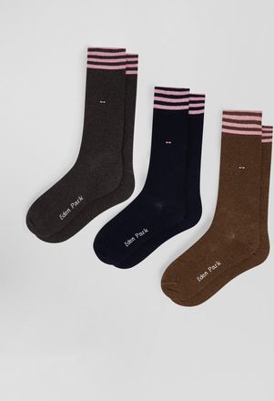 Eden Park Lot De 3 Paires De Chaussettes Marron &Agrave; D&eacute;tails Cercl&eacute;s En Coton Stretch