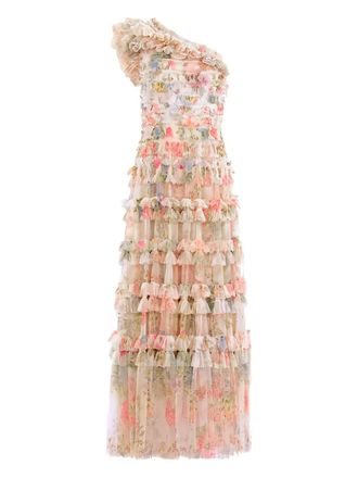 Needle & Thread robe volantée Lisette asymétrique à une épaule - Tons neutres