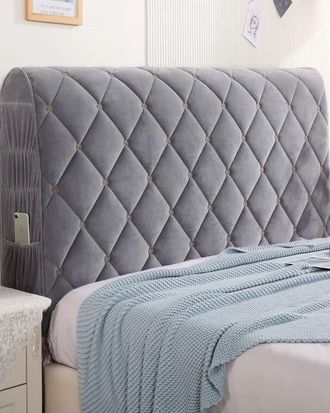 Generic Samtiger Dicker Bettkopfteil Bezug &Uuml;berzug f&uuml;r Doppelbetten, Queensize Betten und Kingsize Betten Kopfteil Bezug die Schlafzimmerdekoration Dunkelgrau