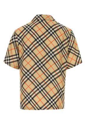 Burberry Mens Printed Silk Shirt Beige