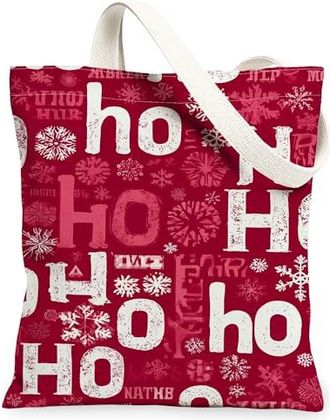 Generic Sacs fourre-tout en toile avec motif flocon de neige de No&euml;l, sacs d&eacute;picerie r&eacute;utilisables, l&eacute;gers et lavables, Rouge, 13x15 Inch