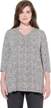 Ulla Popken Femme Grandes Tailles T-Shirt &agrave; Fleurs, col en V et Manches 3/4, Coupe &eacute;vas&eacute;e Noir 58+ 835685100-58+