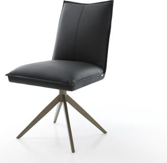DELIFE Drehstuhl Lelio-Flex Echt-Leder Schwarz Kreuzgestell breit Effektfinish Titan 360&deg; drehbar Wippfunktion Taschenfederkern, Esszimmerst&uuml;hle