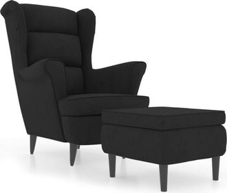 vidaXL Ohrensessel mit Hocker Schwarz Samt Vidaxl