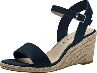 Tamaris Damen Plateau Sandalen Textil Vegan Keilabsatz Sommer; NAVY/blau; 36