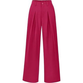 Generic Pantalon de travail taille haute pour femme, tenue décontractée 2025, pantalon habillé à jambes larges, taille élastique, ample et plissé, palazzo, ro