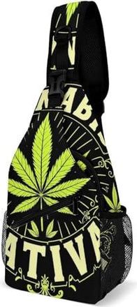 Generic Sacoche Bandouliere Art du drapeau aux feuilles de mauvaises herbes vertes Polyester Sacs Poitrine R&eacute;glable Sac Poitrine pour Cyclisme Camping Randonn