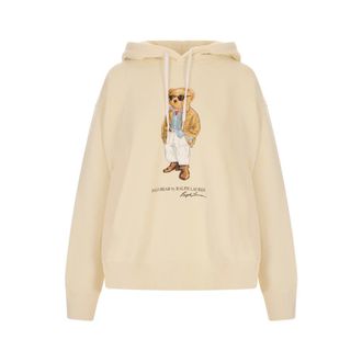Ralph Lauren Femme, Sweatshirts et sweats &agrave; capuche, Beige, Taille: 42 FR Bear Fleece Hooded SweaT-shirt