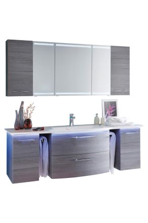 Sadena Badezimmer, Graphit, Metall, 7-teilig, 2 Schubladen, 171.5x200x90 cm, Griffeauswahl, h&auml;ngend, individuell planbar, Zusatzausstattung erh&auml;ltlich, erwei