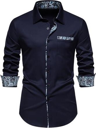 Generic Chemise d&eacute;contract&eacute;e &agrave; manches longues pour homme - Cardigan en tricot - Chemises bicolores, Marine, XXL