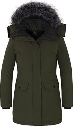 Wantdo Femme Manteau dhiver Chaud Puffer Blouson Longue Epaisse avec Capuche Fourrure Amovible Parka dhiver Décontracté Slim Fit Vert L