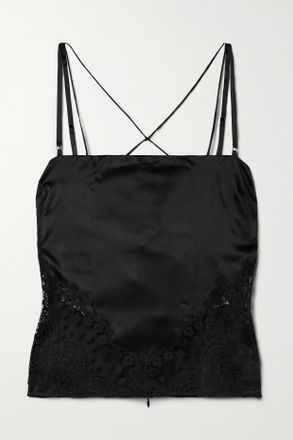 Tom Ford Top Aus Satin Aus Einer Seidenmischung Mit Spitzenbes&auml;tzen - Schwarz