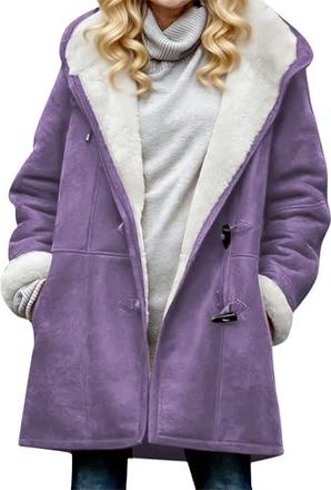 Generic Vestes dhiver doubl&eacute;es Sherpa pour femme - Sweat &agrave; capuche en polaire pelucheuse - Tendance et confortable - D&eacute;contract&eacute;, violet, 4XL