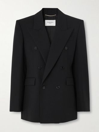 Saint Laurent Blazer &Agrave; Double Boutonnage En Laine Grain De Poudre - Noir