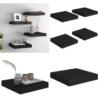 vidaXL Vidaxl - Schwebende Wandregale 4 Stk. Schwarz 23x23,5x3,8cm mdf - Schwebendes Regal - Wandregal Schwarz - Regalset - Wohnraumdeko - M&ouml;bel F&uuml;r Die