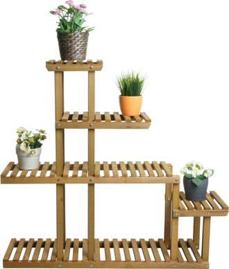 Mendler Pflanzregal HWC-L71, Blumentreppe Standregal Regal Blumenständer, 5 Ablagen, 95x105x25cm Outdoor Tanne Holz FSC, braun