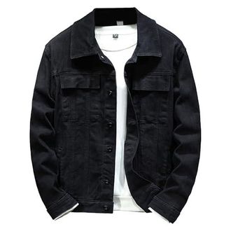 Generic Veste noire pour homme, style vintage, veste en jean &agrave; poches multiples, m&eacute;lange de coton d&eacute;contract&eacute;, taille XX Large. Noir. Taille XX Large