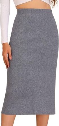 Allegra K Jupe mi-Longue pour Femme Taille Haute Pull Fendu Jupe Crayon Gris Clair L