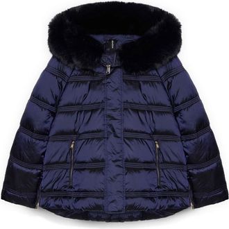 Fiorella Rubino Femme, Vestes, Bleu, Taille: 54 FR Doudoune avec capuche en peluche