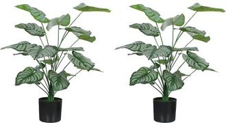 HOMCOM Lot de 2 Plantes artificielles int&eacute;rieures 65 cm Pommier Arbre Artificiel avec Flocage et Pot en Plastique Fausse Plante d&eacute;co pour Maison Bureau Salon