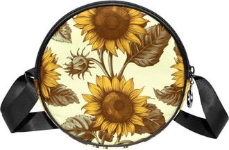 Generic Petit sac &agrave; bandouli&egrave;re rond pour femme, motif tournesol avec fermeture &eacute;clair, bretelles r&eacute;glables, style d&eacute;contract&eacute;, pour femmes et filles