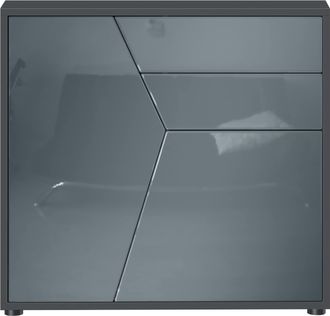 Vladon Sideboard Benny, Made in Germany, Kommode mit 2 Türen und 2 Schubladen, Schwarz matt/Grau Hochglanz (79 x 74 x 36 cm)