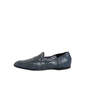 Dolce & Gabbana Blaue Geflochtene Leder Slip-On Loafers - - Shoes - Herren - Blau - 41 EU