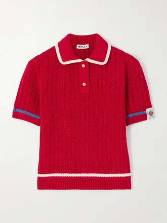 Bally Polo En Coton À Mailles Ajourées Et À Rayures - Rouge