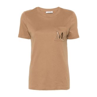Max Mara T-shirt Beige avec Logo Brod&eacute; - Femme - Tops - Beige - Taille: 36 FR