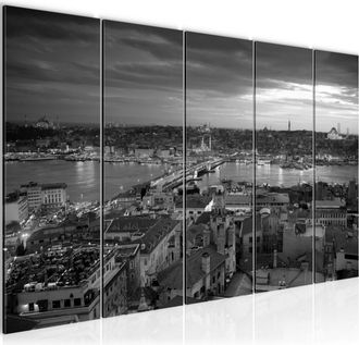 Runa Art Wandbild XXL Istanbul T&uuml;rkei Wohnzimmer Schlafzimmer 200 x 80 cm Schwarz Weiss 5 Teilig - Made in Germany - 603155c